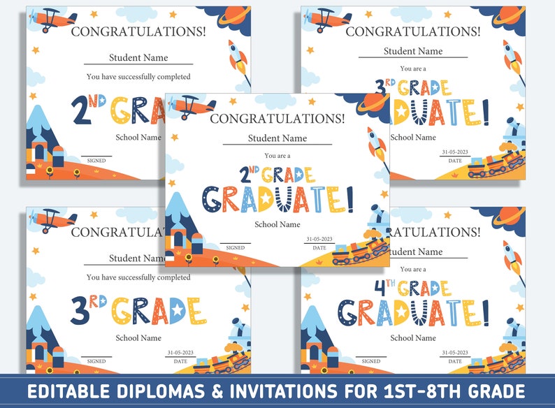 Editable 1st Grade Awards, 1st to 8th Grade Diploma, Certificate of ...