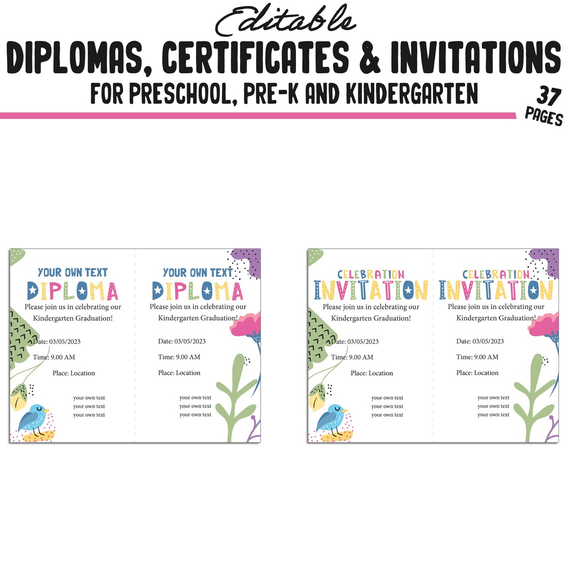 Preschool, Pre K, Kindergarten Graduation Certificates, Diplomas ...