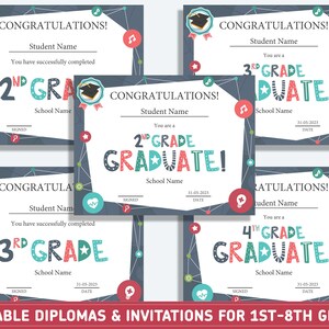 Editable 8th Grade Certificate, 1st to 8th Grade Diploma, Certificate ...