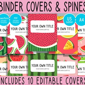 10 Editable Watermelon Binder Covers, Includes 1, 1.5, 2" Spines ...