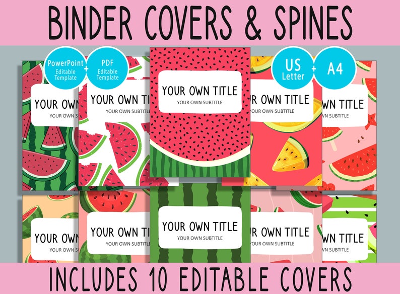 10 Editable Watermelon Binder Covers Includes 1 1.5 2 - Etsy