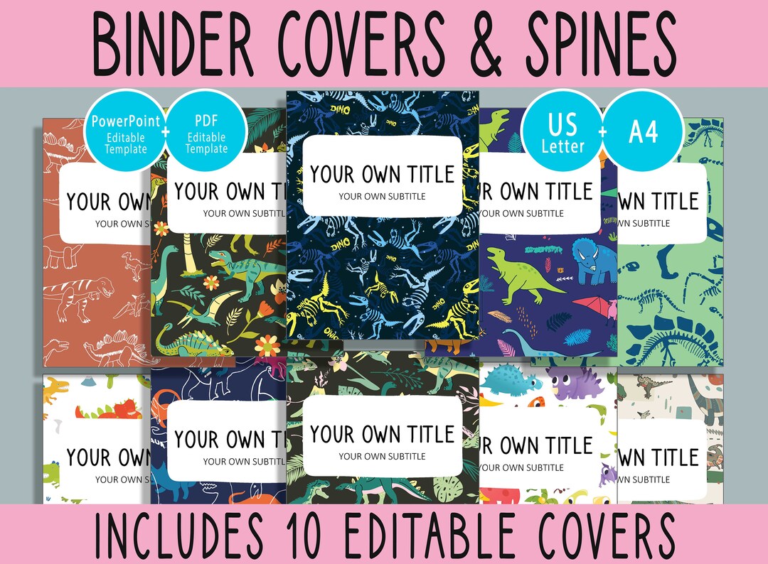 10 Editable Cute Dinosaur Binder Covers, Includes 1, 1.5, 2 Spines ...