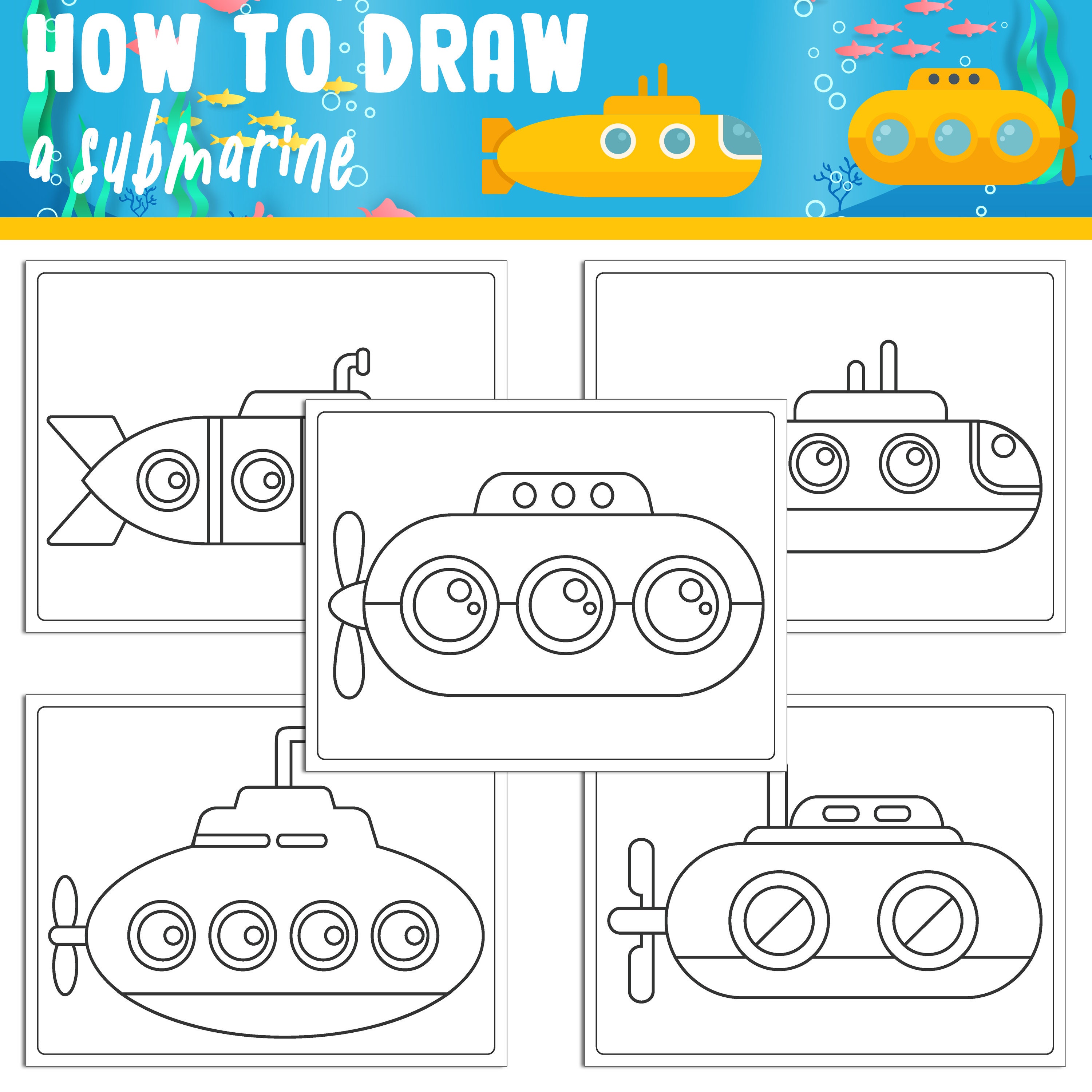 Learn How to Draw a Submarine for Kids: Directed Drawing Step by Step ...