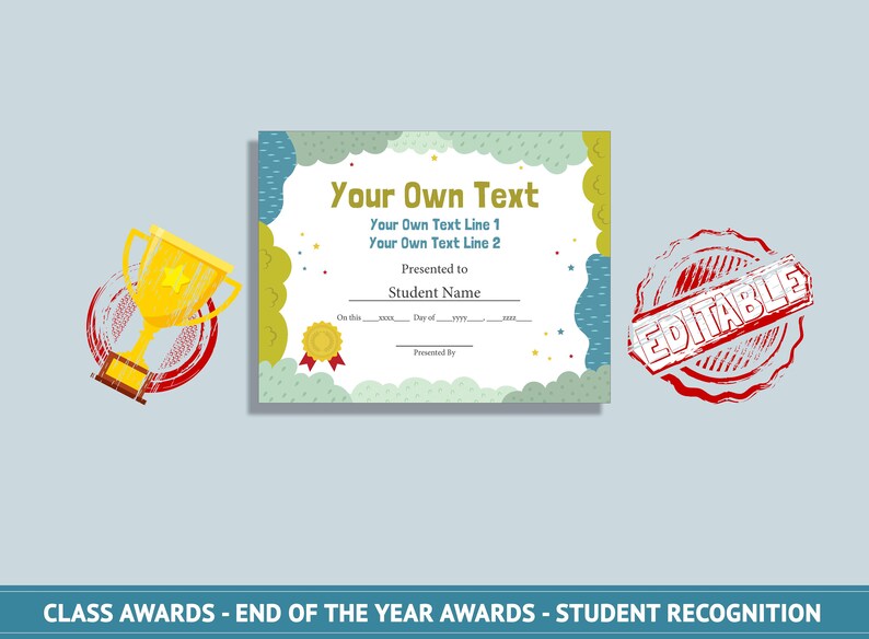 26 Editable Classroom Certificates End of the Year Awards Student ...