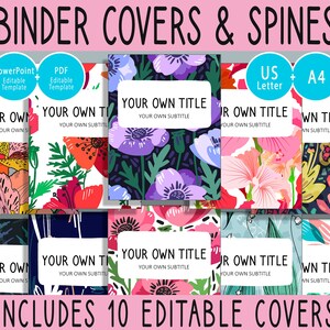 10 Editable Flower Pattern Binder Covers, Includes 1, 1.5, 2" Spines ...