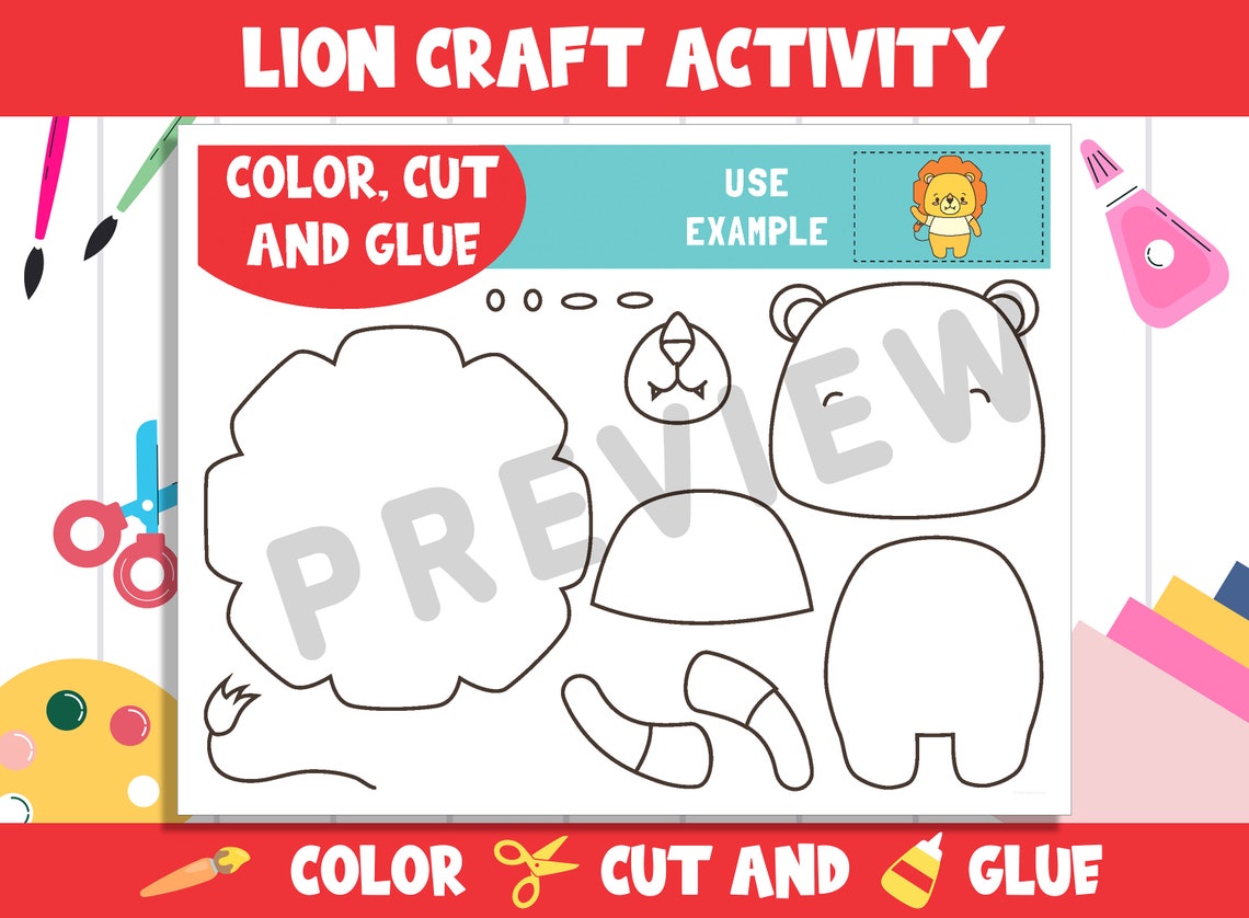 Cute Lion Craft Activity Color, Cut, and Glue for Prek to 2nd Grade ...