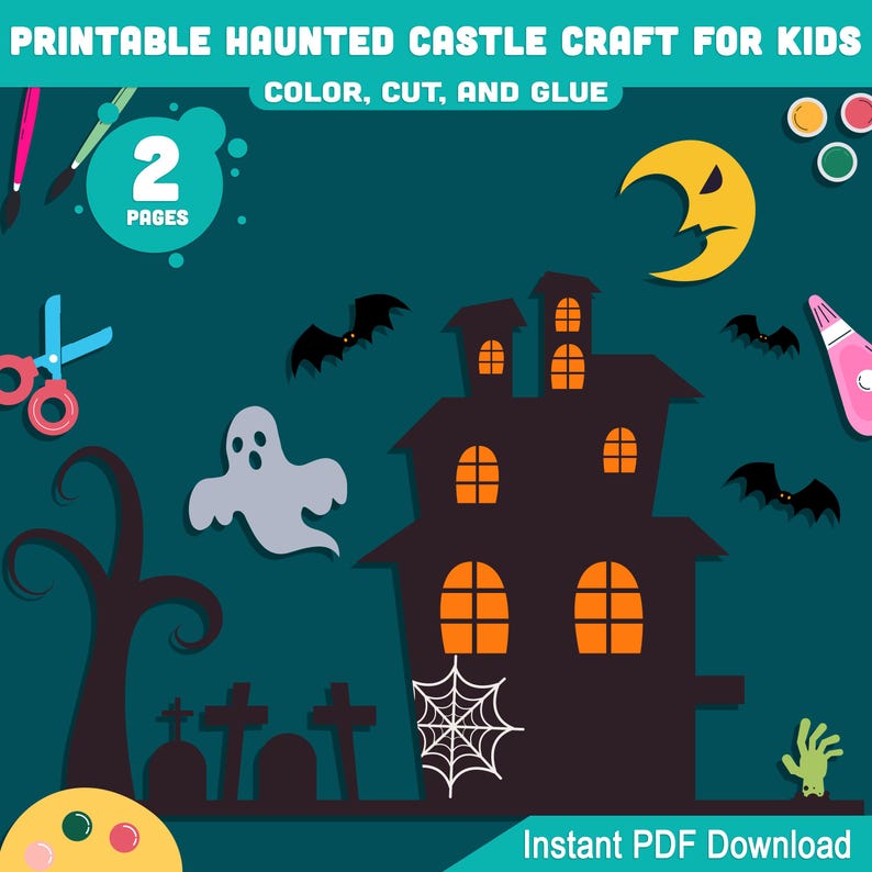 Printable Haunted Castle Paper Craft for Kids, October Halloween ...