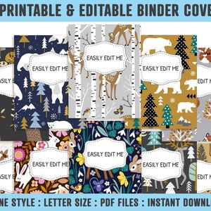 Cute Animal and Forest Binder Cover, 10 Printable & Editable Binder ...