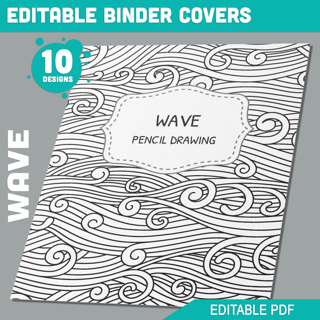 Abstract Wave Binder Cover, 10 Printable & Editable Binder Covers ...