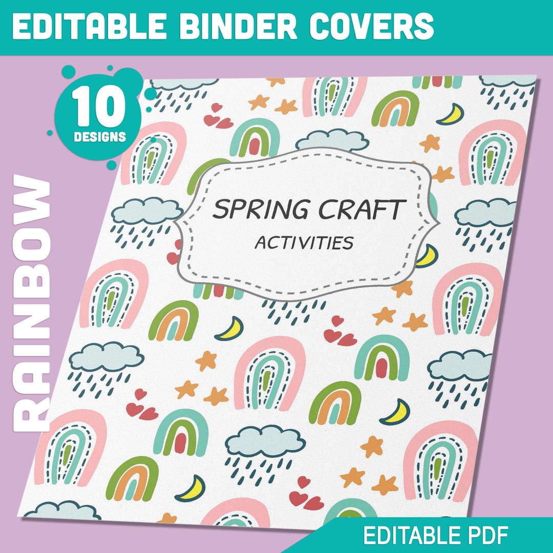 Rainbow Binder Cover, 10 Printable & Editable Binder Covers+spines ...