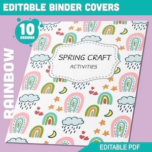 Rainbow Binder Cover, 10 Printable & Editable Binder Covers+spines ...