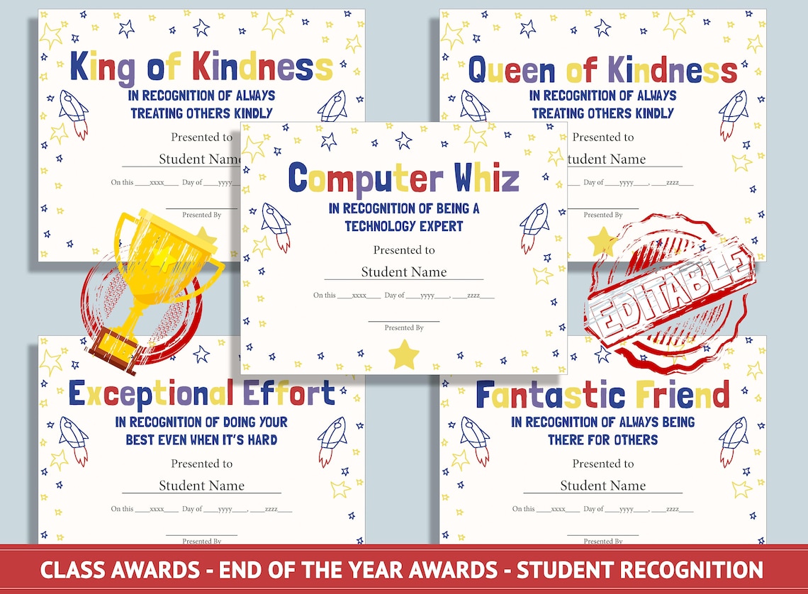 Editable Student of the Week Awards End of School Year - Etsy