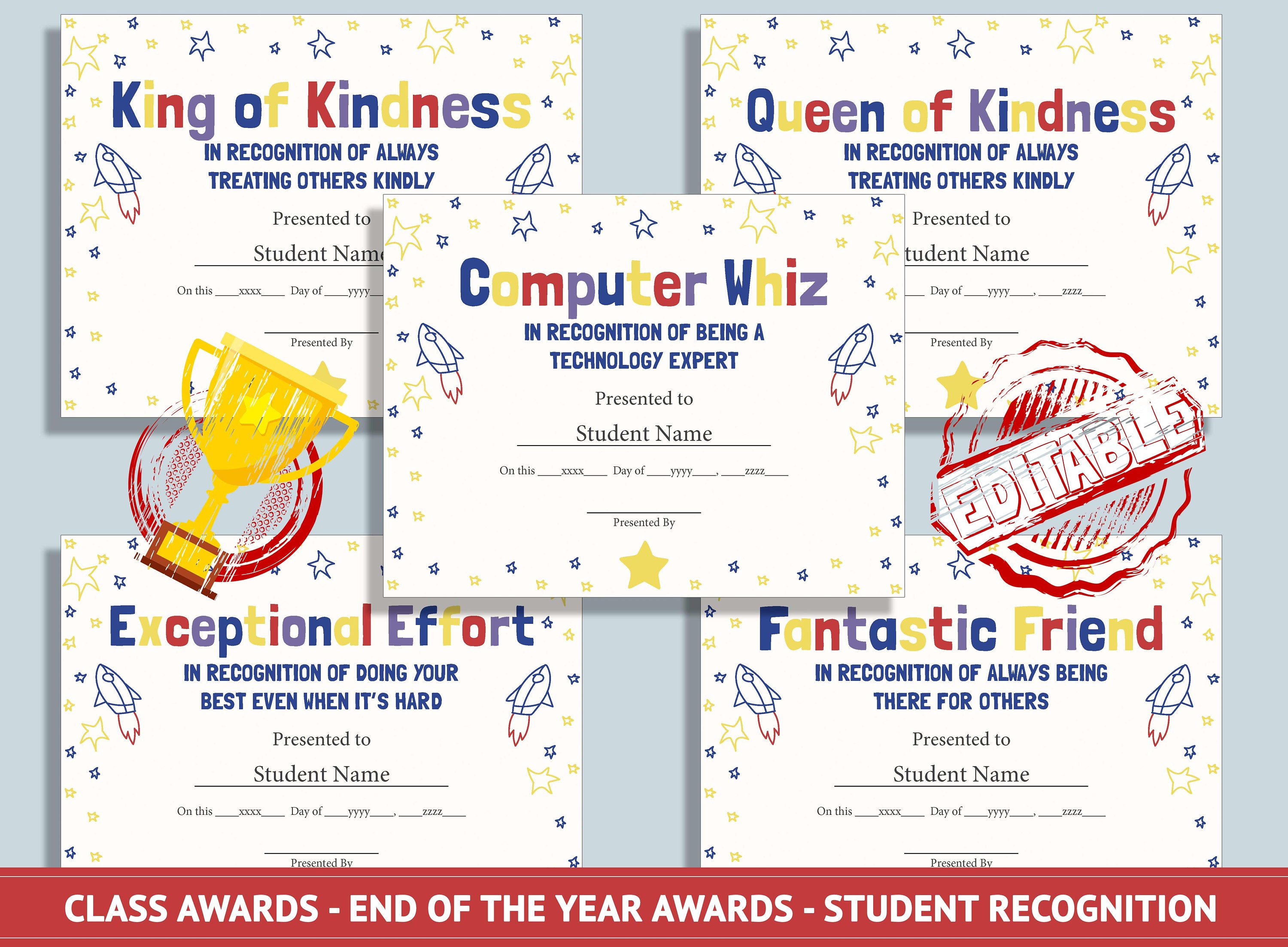Editable Student of the Week Awards, End of School Year Awards, Student ...