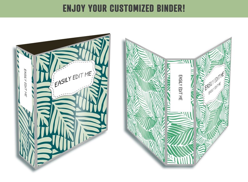 Tropical Leaves Binder Cover, 10 Printable & Editable Covers+spines ...