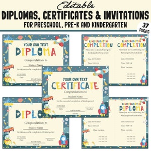 Kindergarten Certificates End of the Year, Preschool, Pre K, Diplomas ...