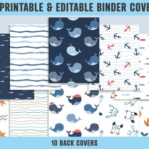 Whales and Waves Binder Cover, 10 Printable/editable Binder Covers ...