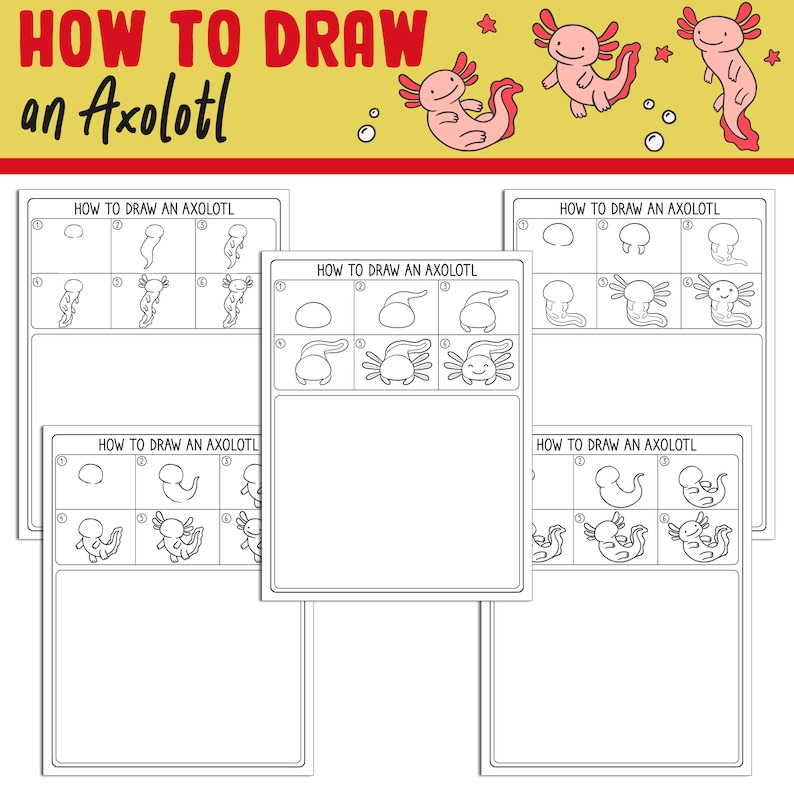 Learn How to Draw an Axolotl: Directed Drawing Step by Step Tutorial ...