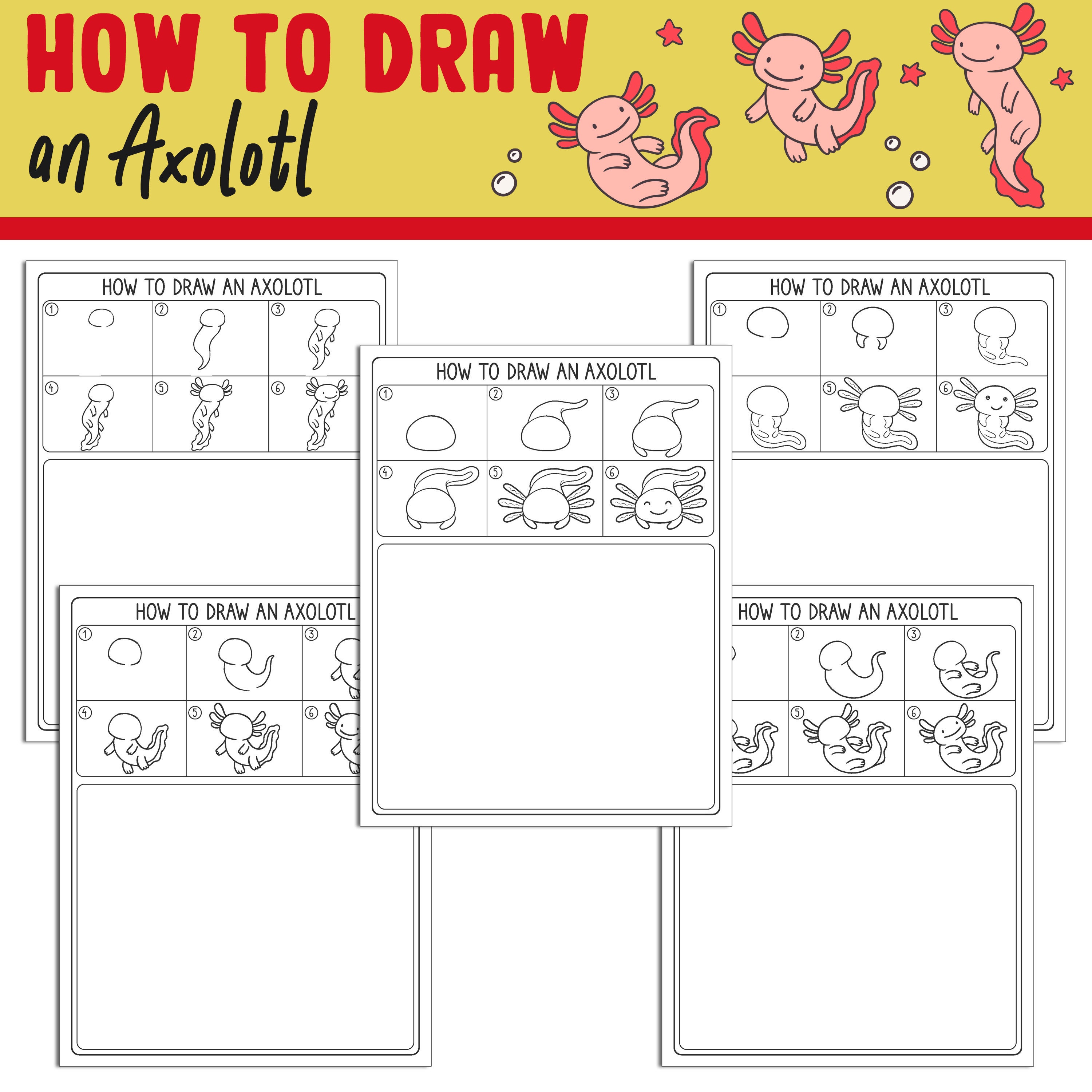 Learn How to Draw an Axolotl: Directed Drawing Step by Step Tutorial ...