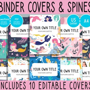 10 Editable Cute Mermaid Binder Covers, Includes 1, 1.5, 2" Spines ...