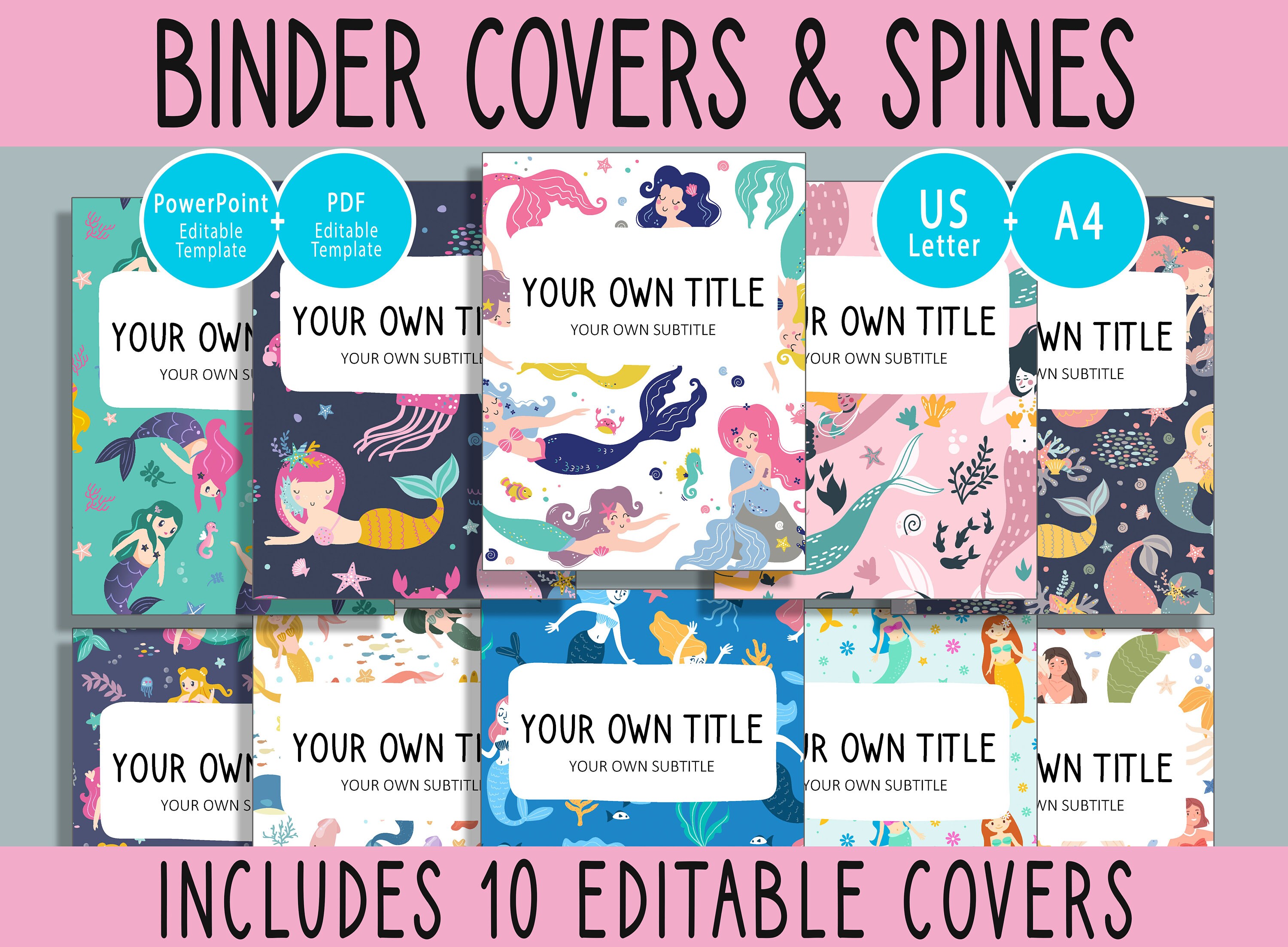 10 Editable Cute Mermaid Binder Covers Includes 1 1.5 - Etsy