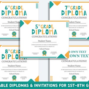Editable 1st Grade Diploma, Second to 8th Grade Diploma, Certificate of ...