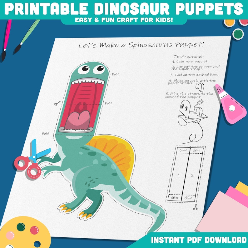 Dinosaur Puppet Templates for Kids: Fun 20-page Printable Craft With T ...