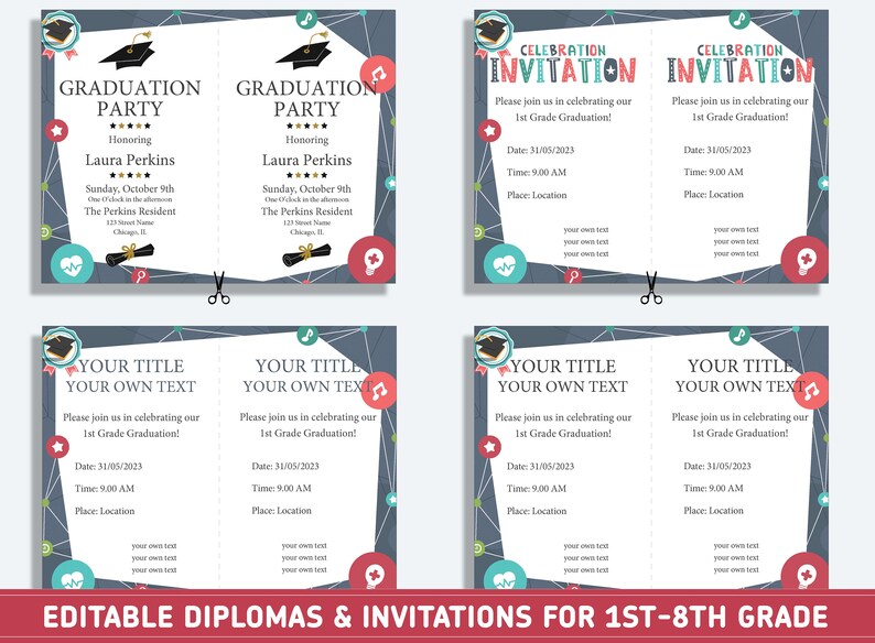 Editable 8th Grade Certificate, 1st to 8th Grade Diploma, Certificate ...