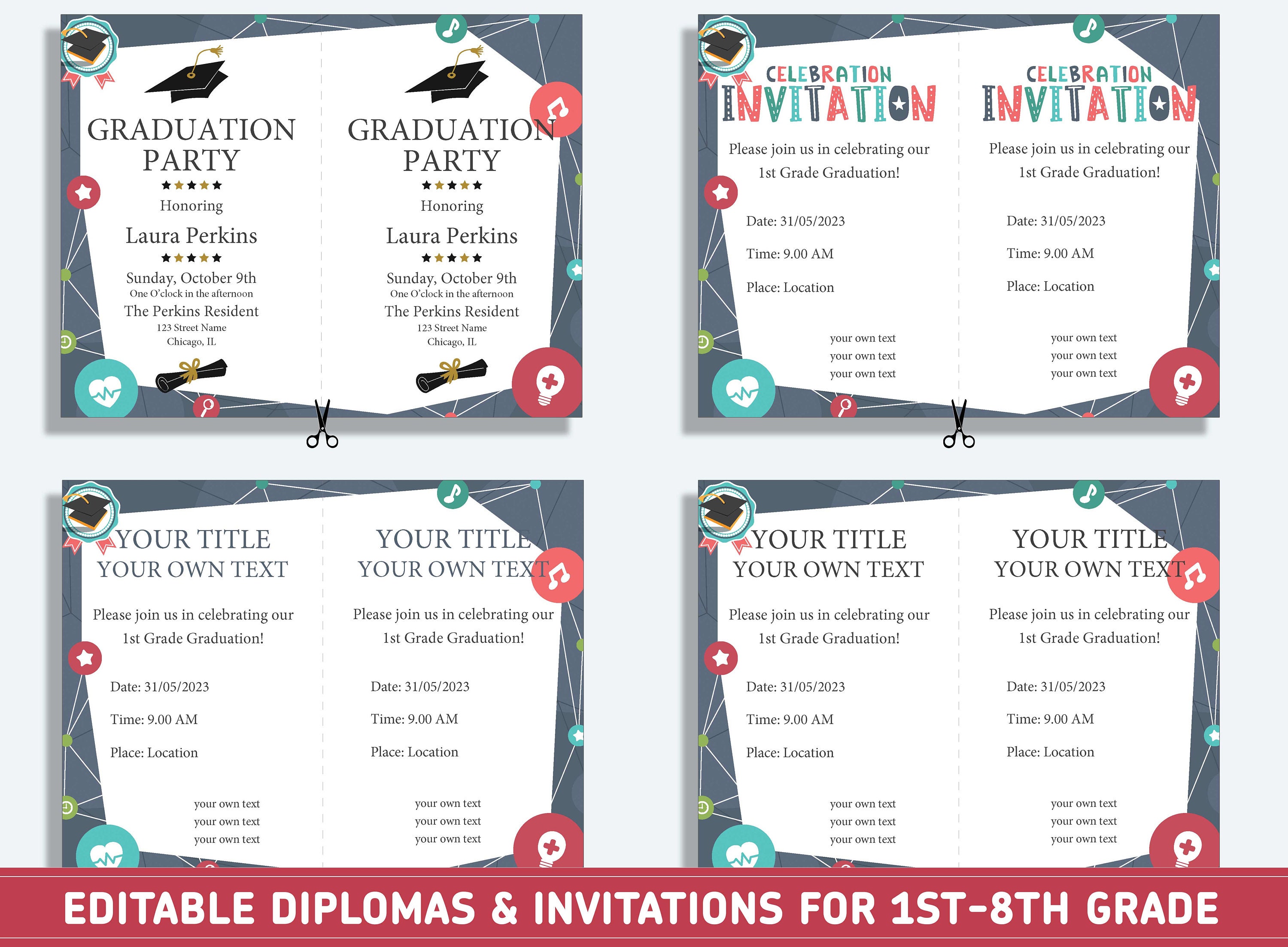 Editable 8th Grade Certificate, 1st to 8th Grade Diploma, Certificate ...