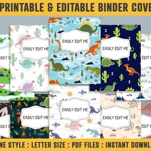 Cute Dinosaur Family Binder Cover, 10 Printable & Editable Binder ...