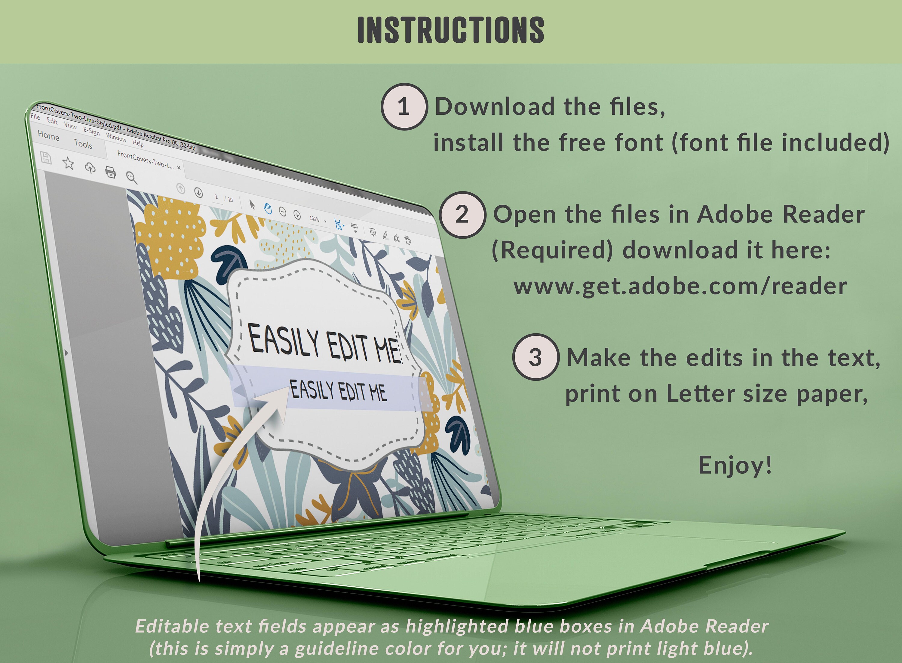 Floral Binder Cover 10 Printable/editable Coversspines - Etsy