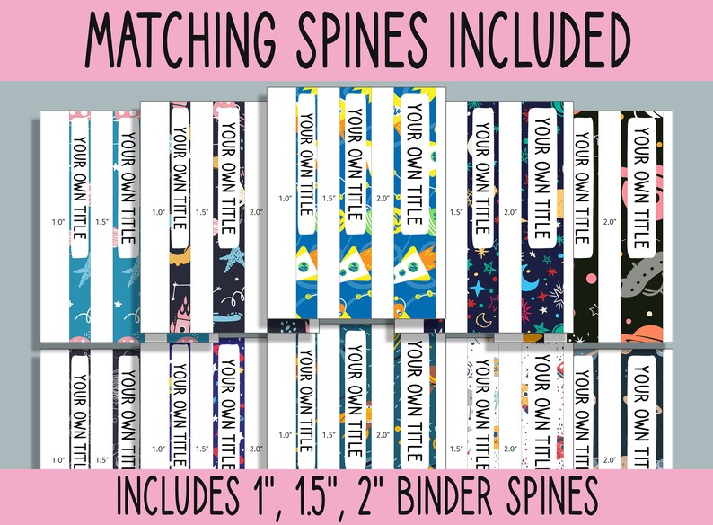 10 Editable Colorful Space Binder Covers, Includes 1, 1.5, 2 Spines ...