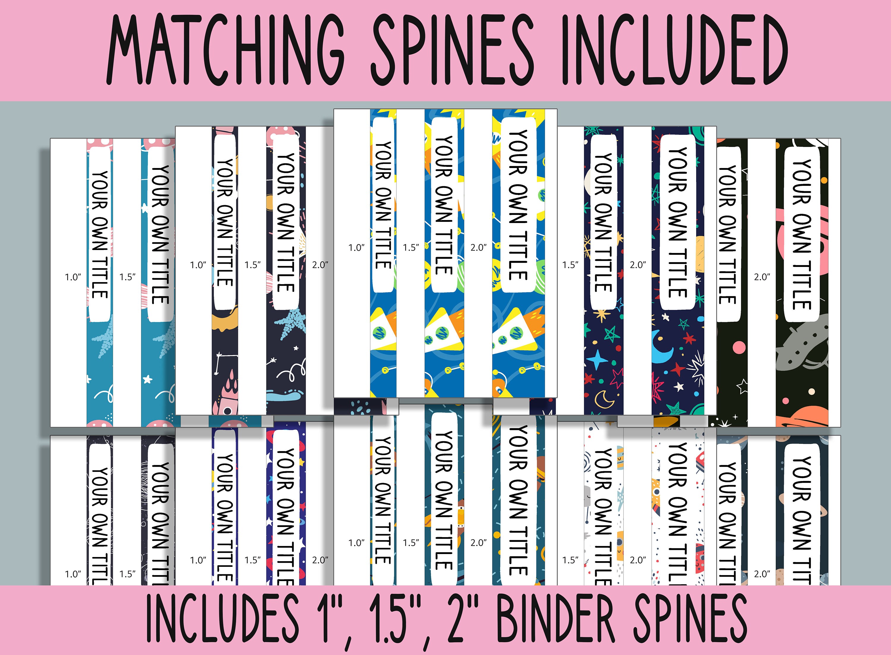 10 Editable Colorful Space Binder Covers, Includes 1, 1.5, 2 Spines ...