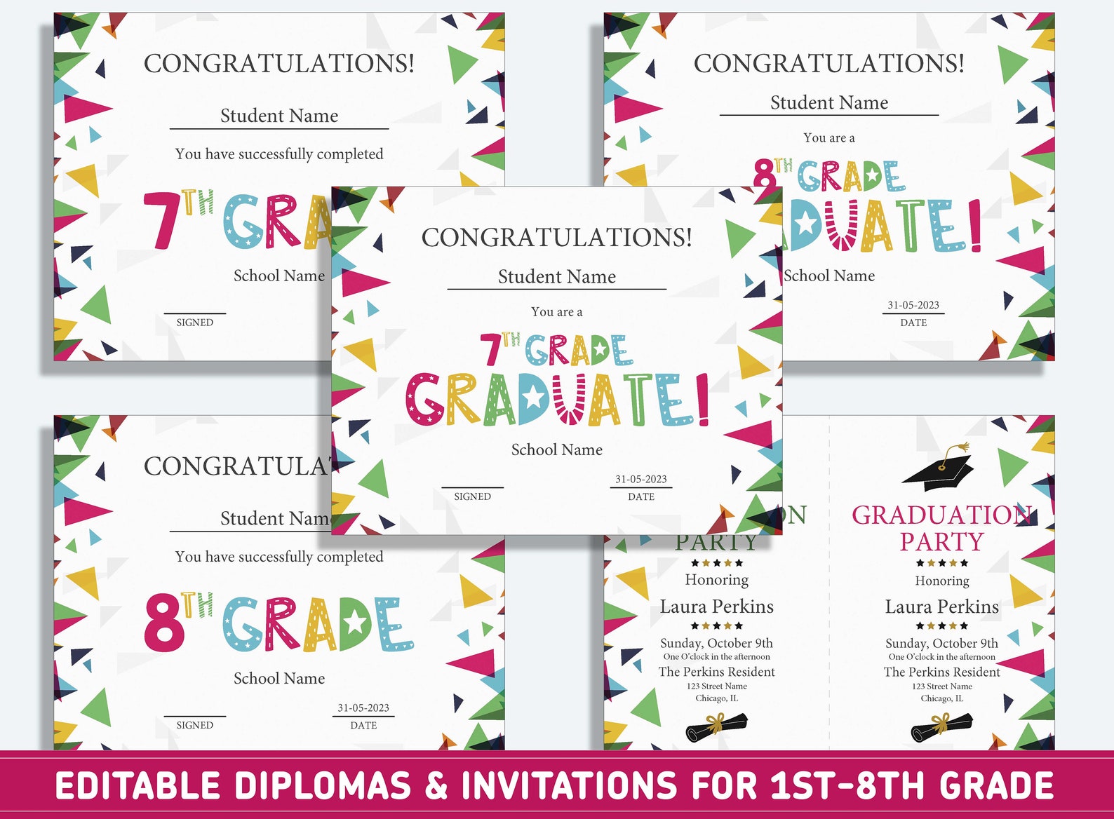 Editable 5th Grade Diploma, 1st to 8th Grade Diploma, Certificate of ...