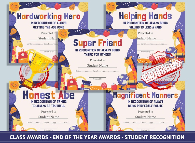 Editable Funny Classroom Awards, End of the Year Classroom Awards ...