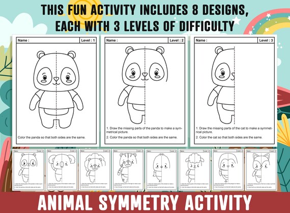 Animal Symmetry Worksheet Animal Theme Lines of Symmetry | Etsy