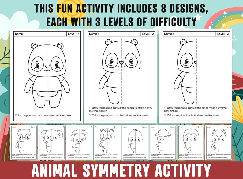 Animal Symmetry Worksheet, Animal Theme Lines of Symmetry Activity, 24 ...