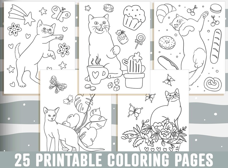 Cat Coloring Pages: 25 Printable Fun Coloring Book for Kids, Teens, and ...
