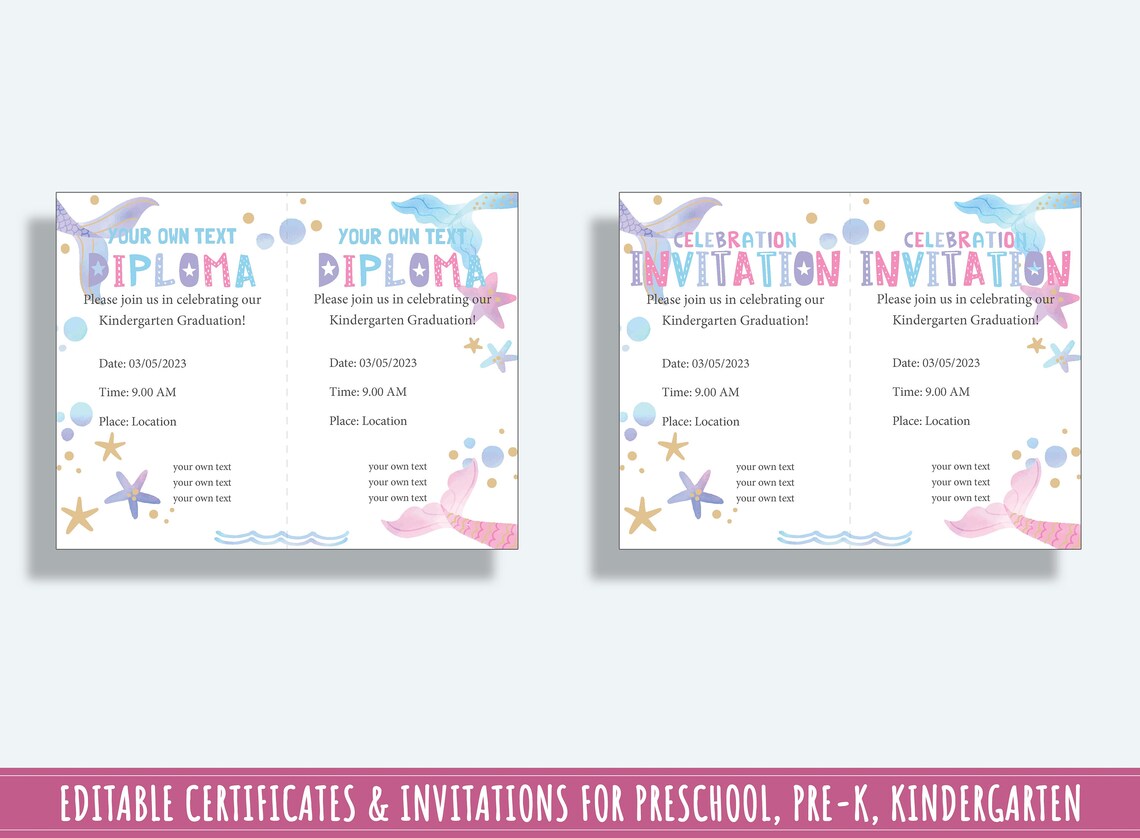 Editable Diplomas, Certificates, Invitations for Prek, K, 1st, and 2nd ...
