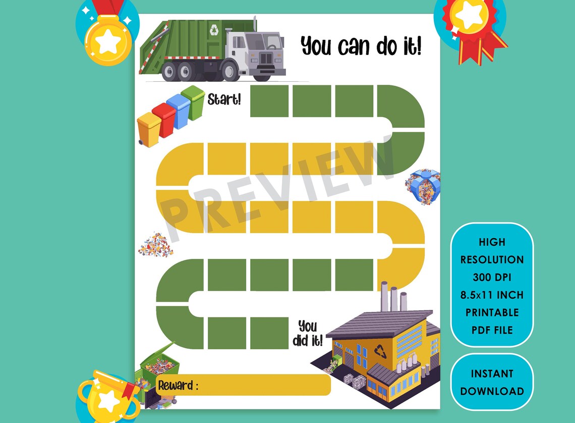 Printable Garbage Truck Reward Chart for Kids, Featuring a Working ...