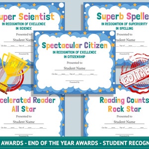 26 Editable Class Awards - End of the Year Awards - Student Recognition ...