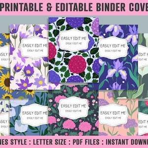 Blooming Flowers Binder Cover, 10 Printable/editable Binder Covers ...