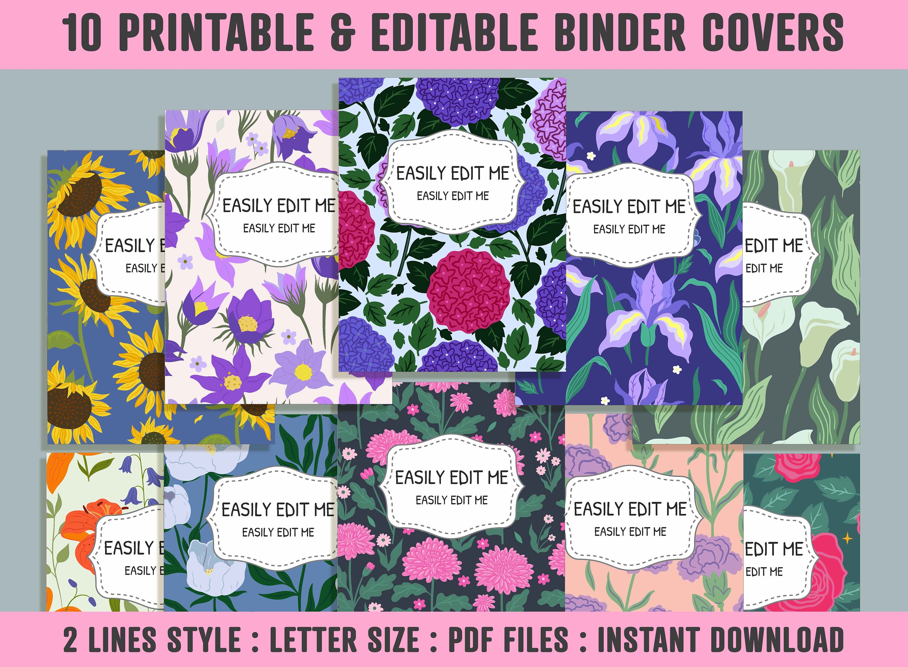 Blooming Flowers Binder Cover 10 Printable/editable Binder - Etsy