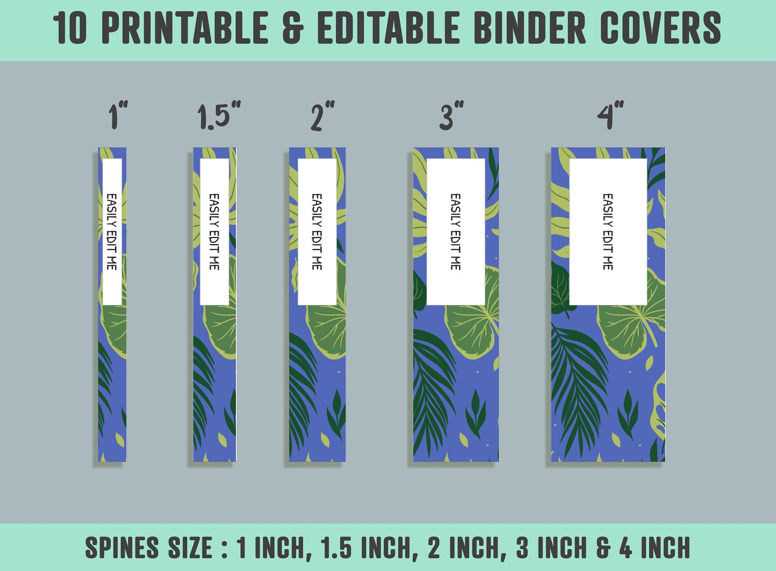 Tropical Leaves Binder Cover, 10 Printable/editable Binder Covers ...