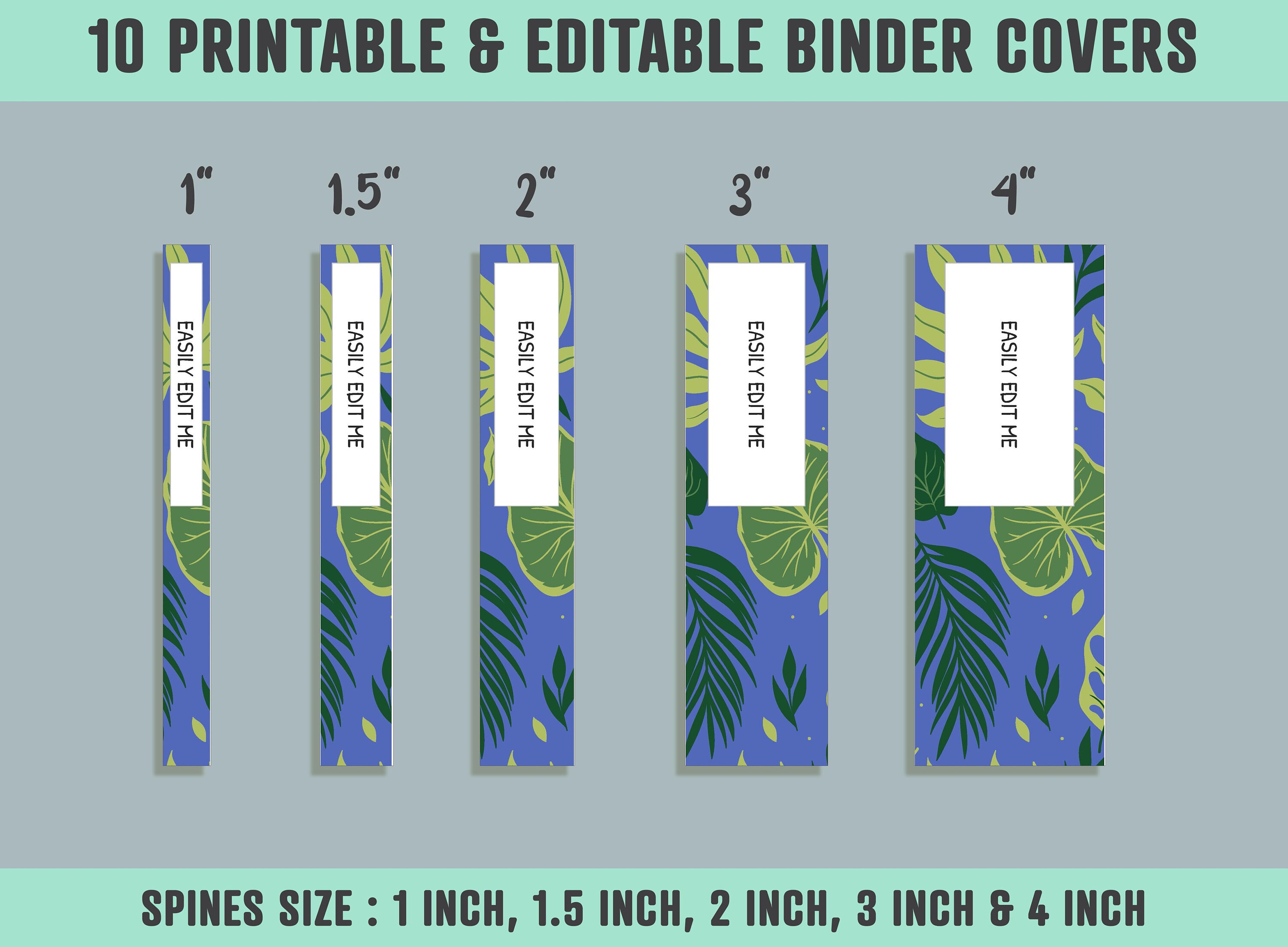 Tropical Leaves Binder Cover, 10 Printable/editable Binder Covers ...
