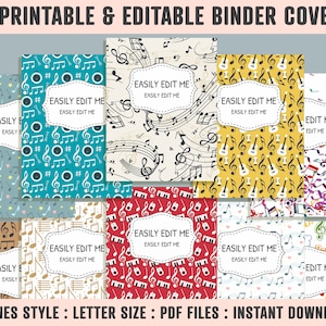 Musical Notes Binder Cover, 10 Printable/editable Covers+spines ...