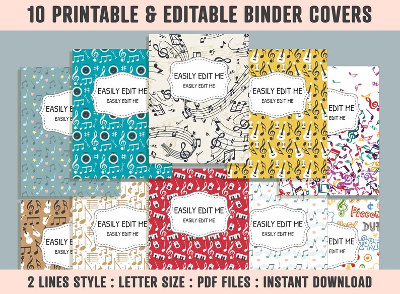 Musical Notes Binder Cover, 10 Printable/editable Coversspines, Teacher ...