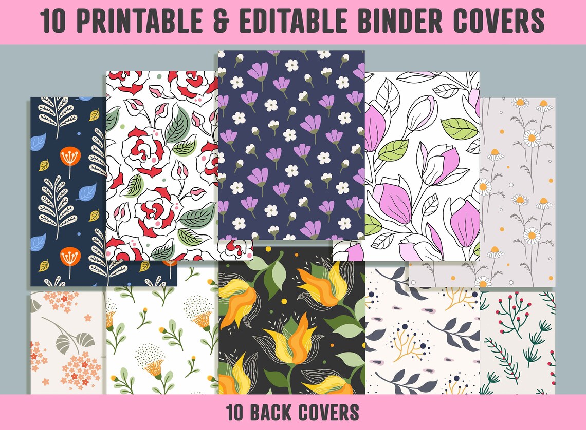 Floral Leaves and Geometric Shapes Binder Cover 10 - Etsy