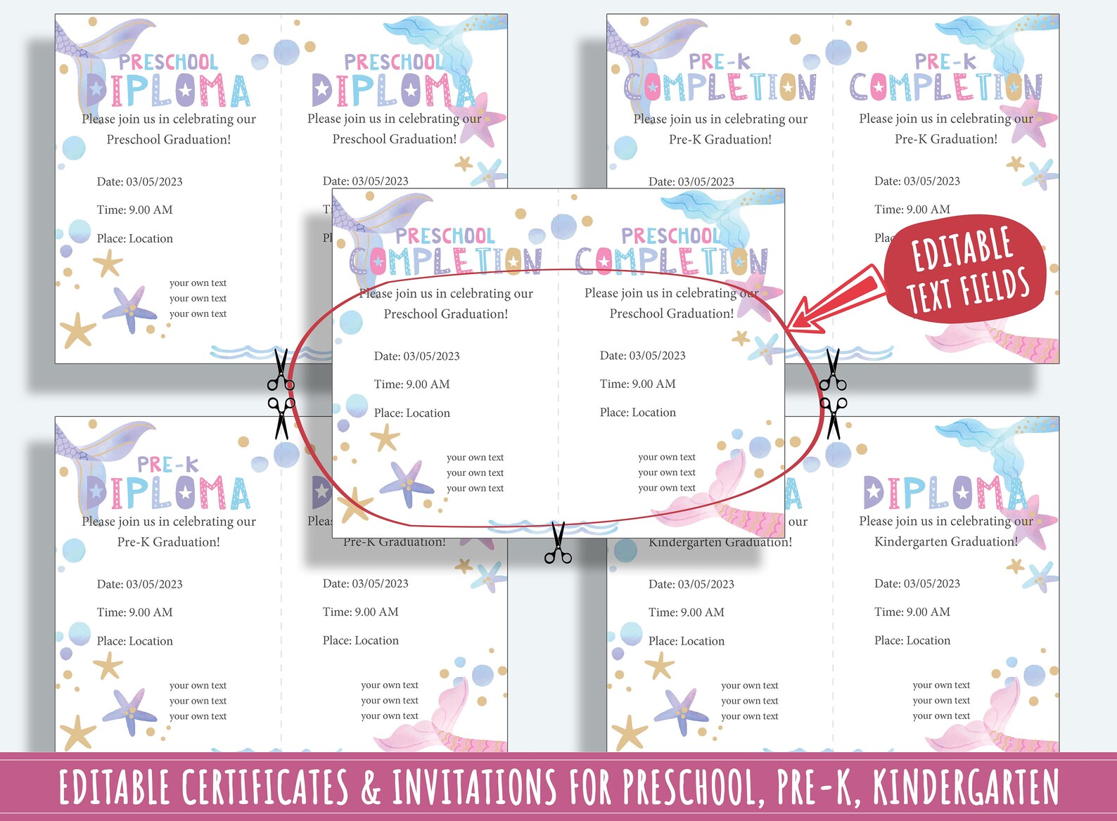 Editable Diplomas, Certificates, Invitations for Prek, K, 1st, and 2nd ...