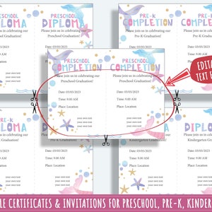 Editable Diplomas, Certificates, Invitations for Prek, K, 1st, and 2nd ...