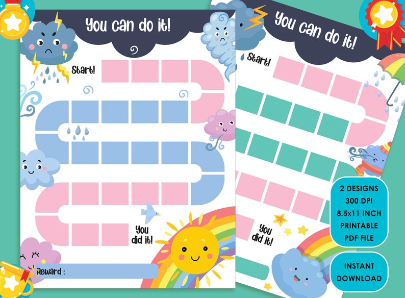 Printable Cute Weather Reward Chart for Kids: Track Behavior With Fun ...